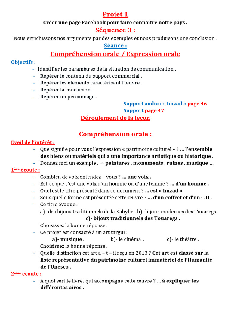 Fiches de La Séquence 3 Projet 1 | PDF