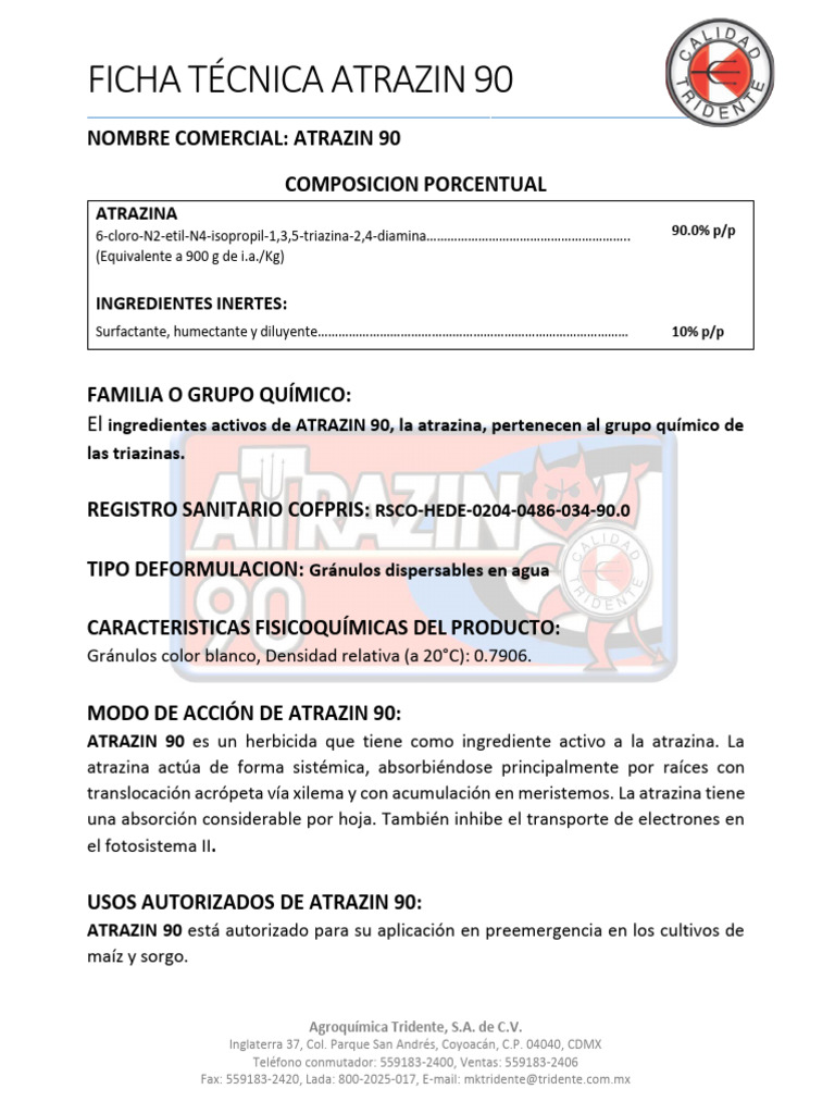 Ficha Tecnica Atrazin 90 | PDF