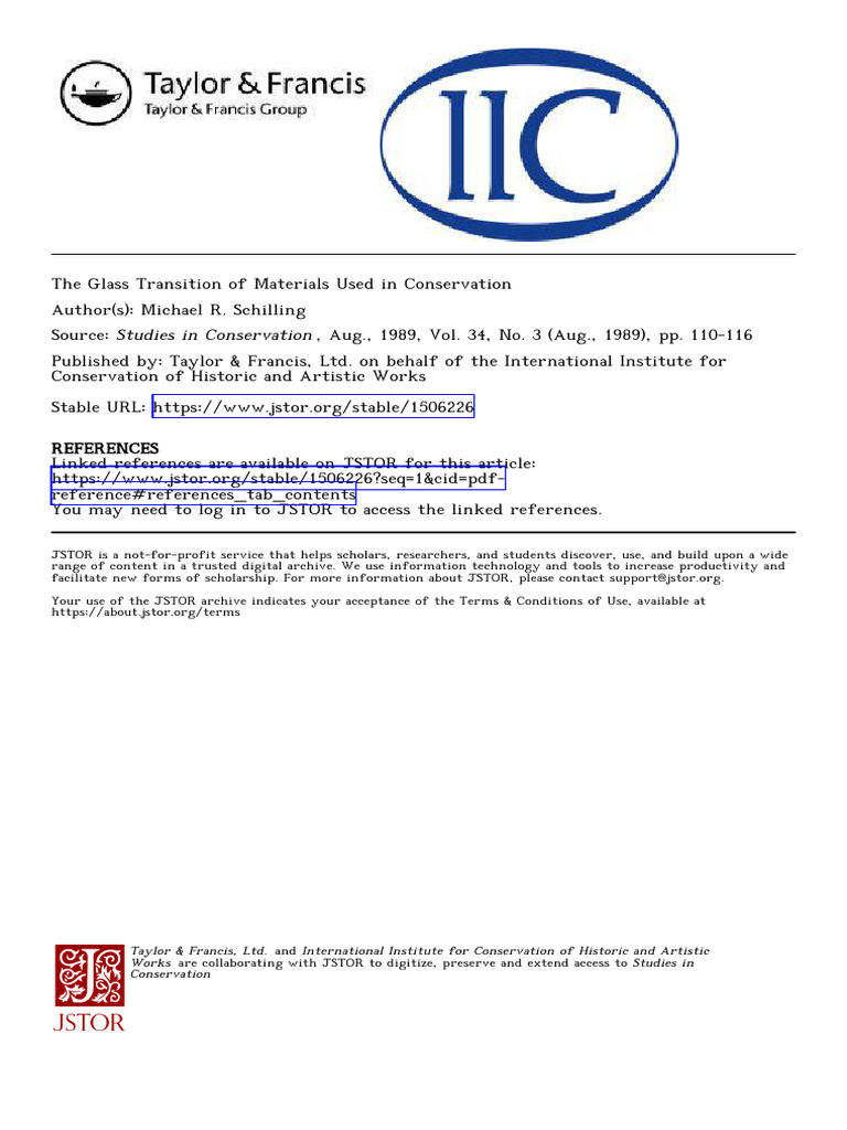 The Glass Transition of Materials Used in Conservation, Schilling | PDF