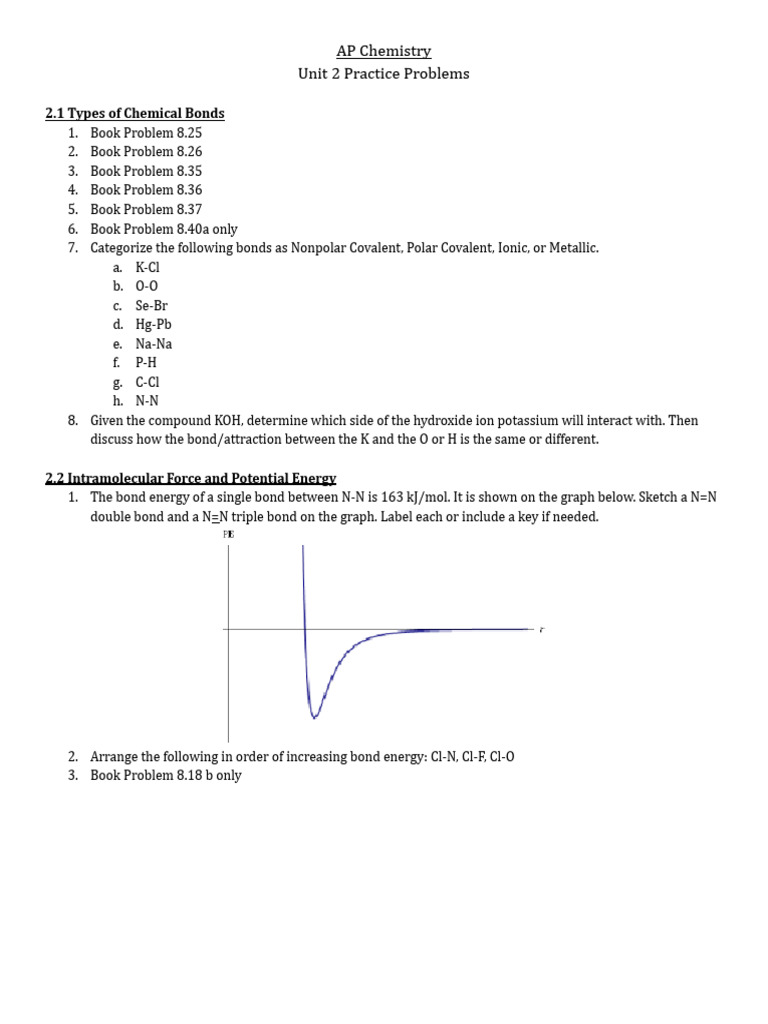AP Chemistry Unit 2 Problems | PDF