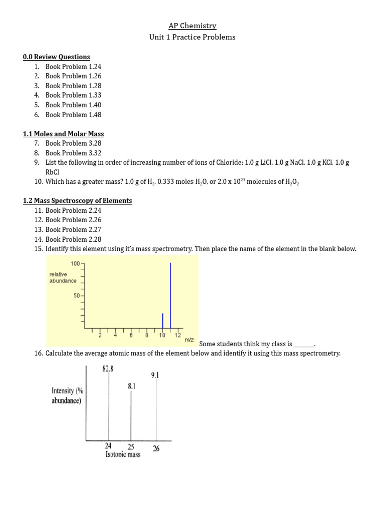 AP Chemistry Unit 1 Problems | PDF