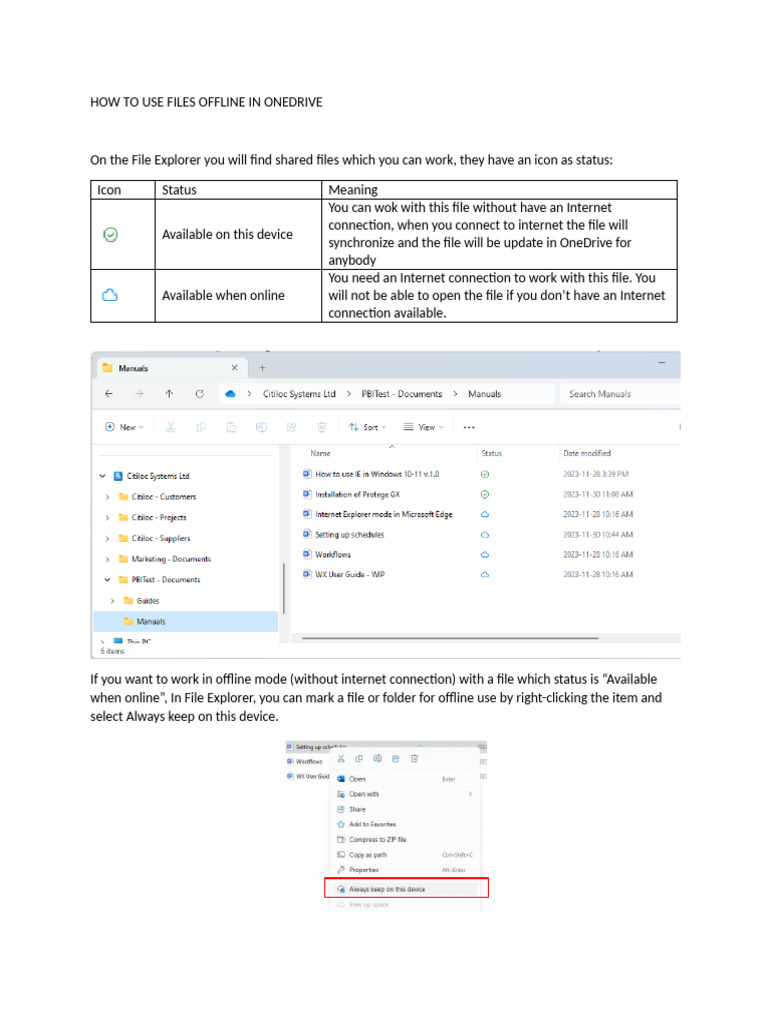 How To Use Files Offline in Onedrive | PDF