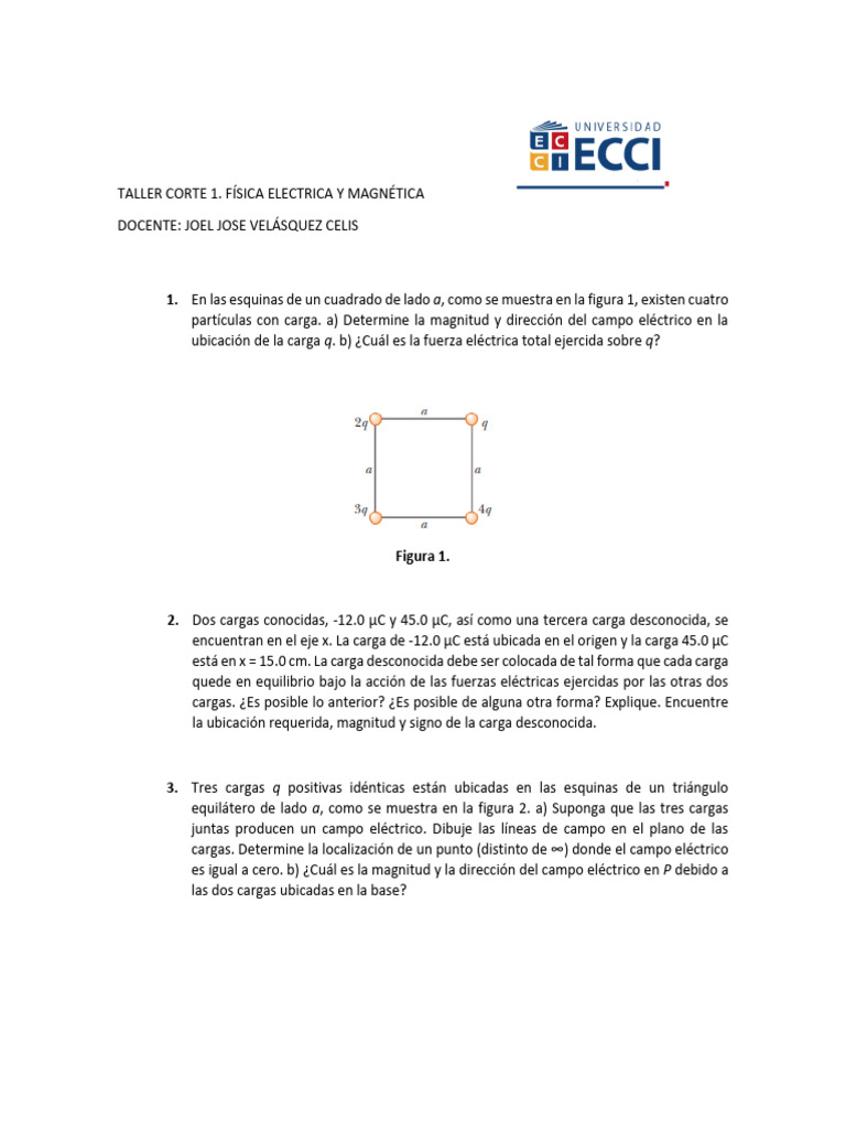 TALLER CORTE 1 - Fisica ELectrica y Magnetica | PDF