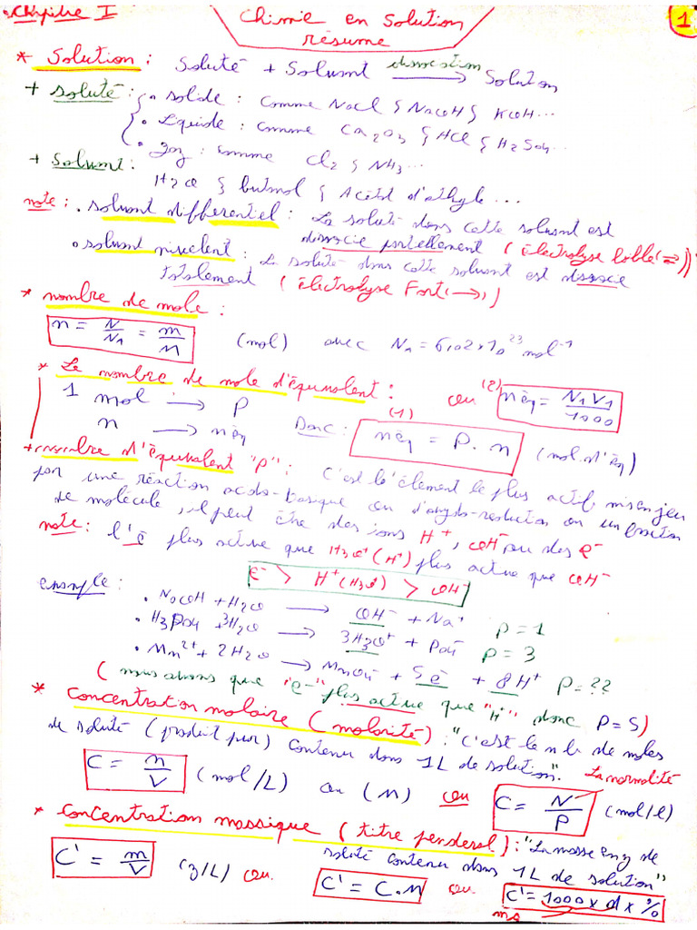 Chimie en Solution Résumé (All Chapitres) | PDF