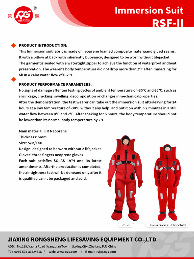Child Immersion Suit RSF-II Overview | PDF