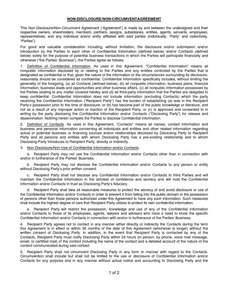 Non-Disclosure Agreement Template | PDF | Confidentiality | Non ...