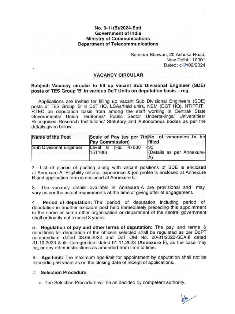 Vacancy Circular Dated 07-02-2024 | PDF