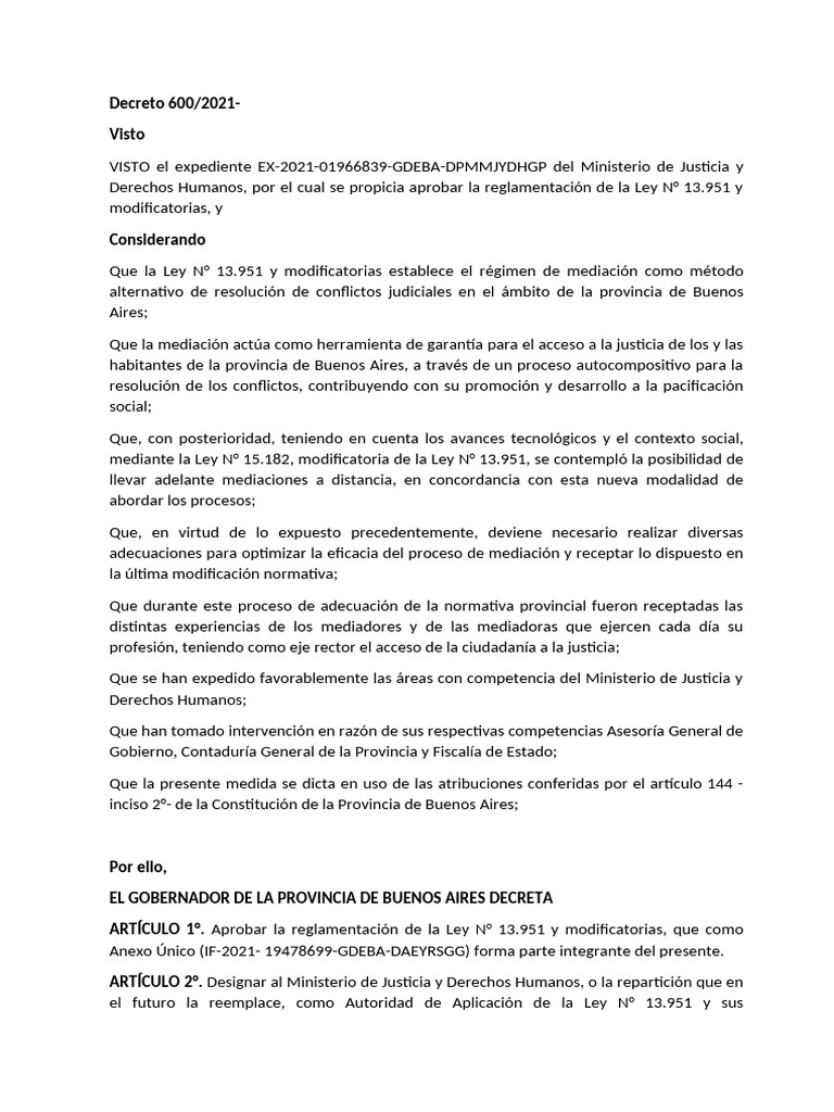 (PBA) Decreto 600-21 | PDF
