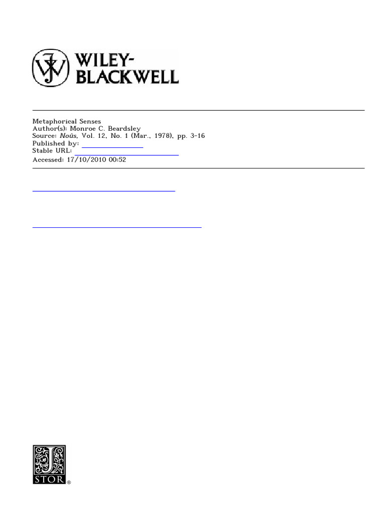 (BEARDSLEY, Monroe C.) Metaphorical Senses | PDF
