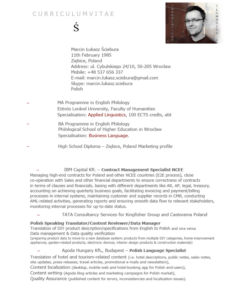 Marcin Sciebura - CV | PDF