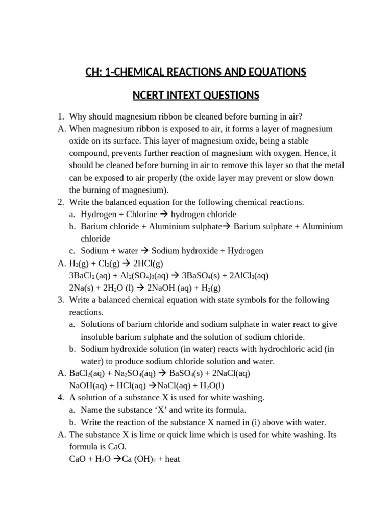GR.10-CHEMISTRY CHEMICAL REACTIONS AND EQUATIONS solutions | PDF