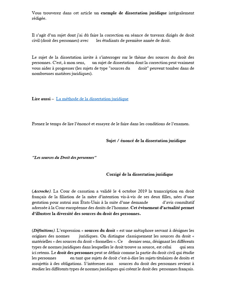 Vous Trouverez Dans Cet Article Un Exemple de Dissertation Juridique Intégralement Rédigée | PDF