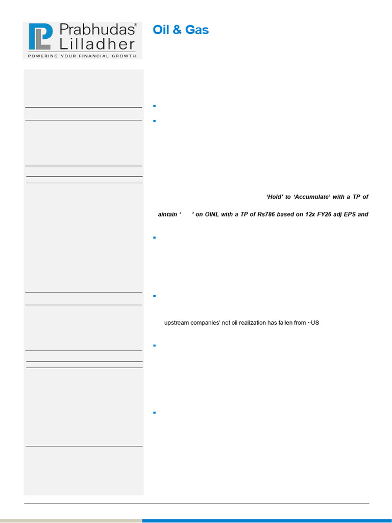 Prabhudas Lilladher Sees 11% UPSIDE in Oil & Gas Upstream Enough | PDF