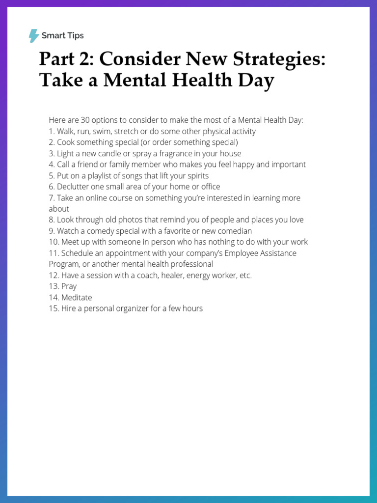 Part 2 Consider New Strategies Take A Mental Health Day | PDF | Self ...