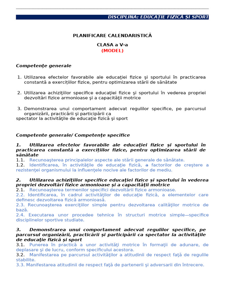Planificare Calendaristică Cls. A V-A - 2024-2025 | PDF