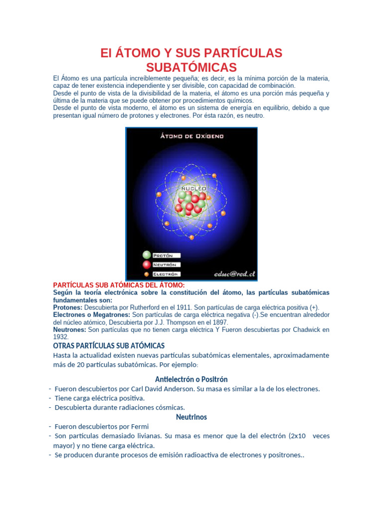 El ÁTOMO Y SUS PARTÍCULAS SUBATÓMICAS | PDF
