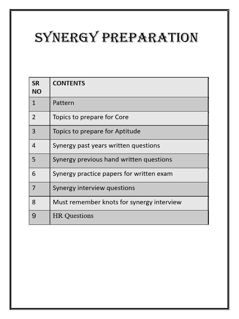Synergy Preparation. | PDF
