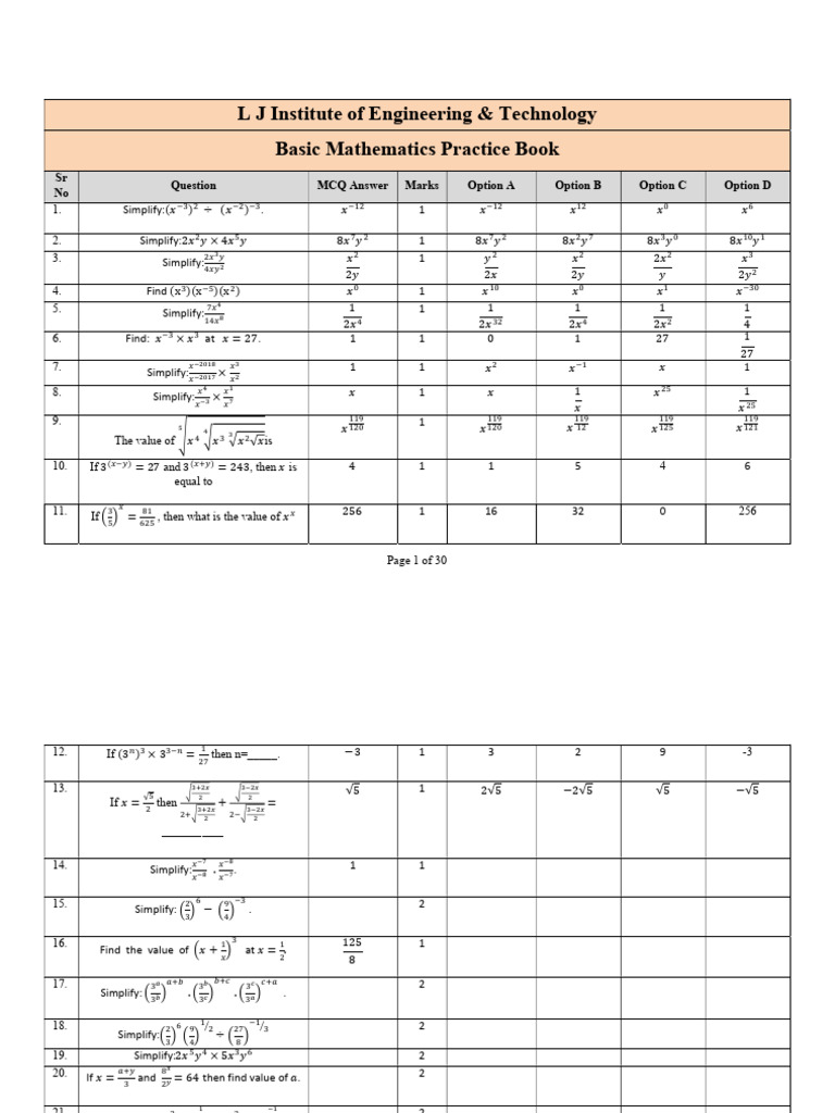 Basic Maths - Practice Book | PDF