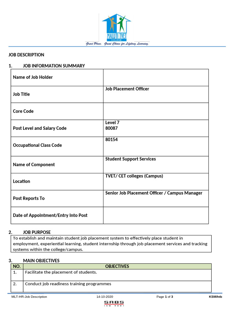 Job Placement Officer SL 7 | PDF