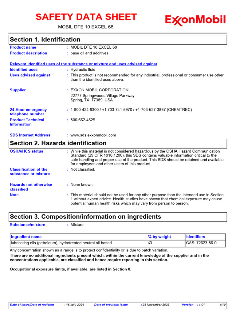 DTE 10 EXCEL 68 - MSDS (16 July 2024) | PDF