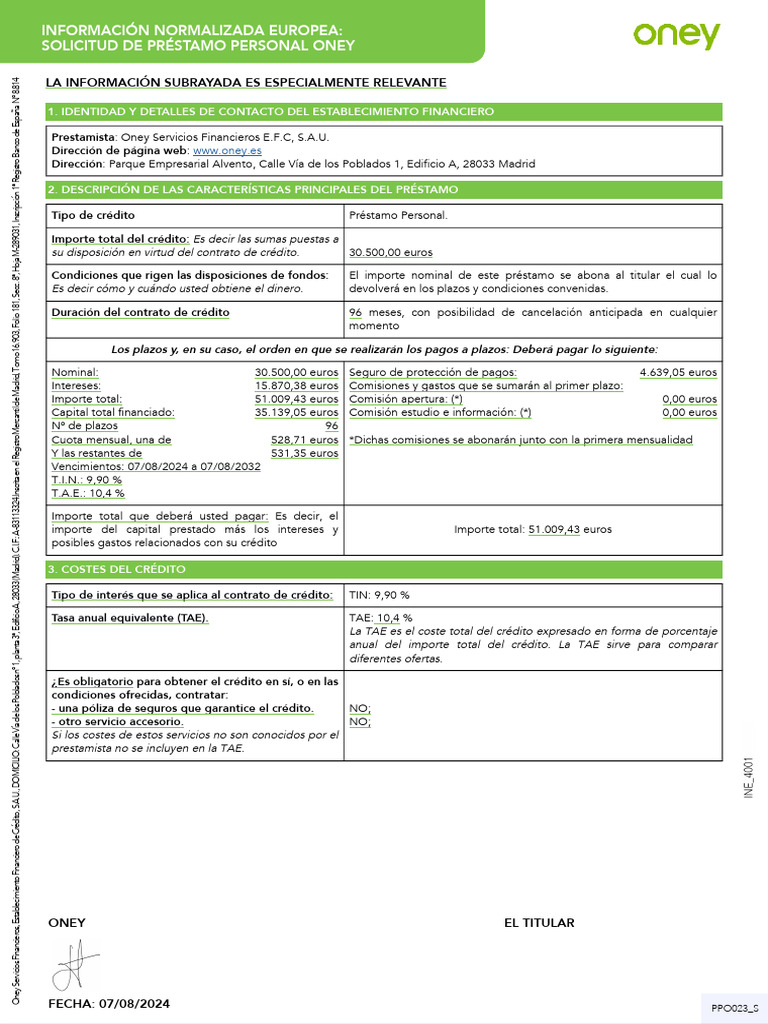 Contrato Oney | PDF