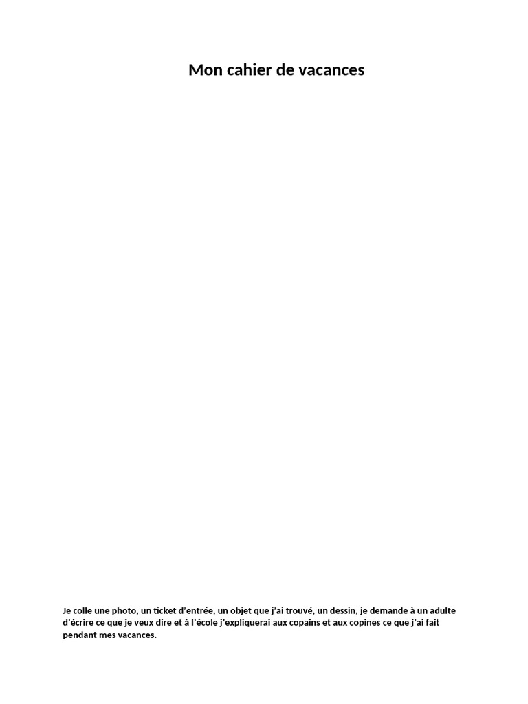 Mon Cahier de Vacances | PDF