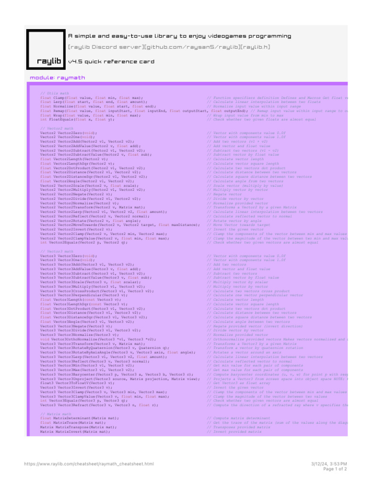 Raylib - Cheatsheet | PDF