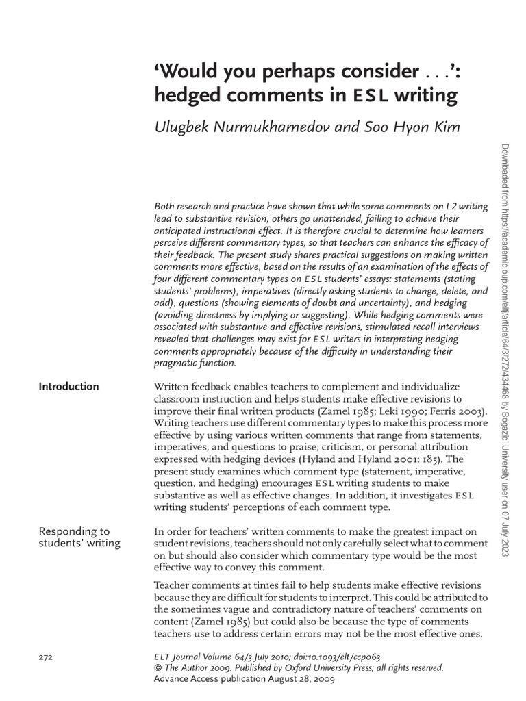 Responding To Writing With Hedges | PDF