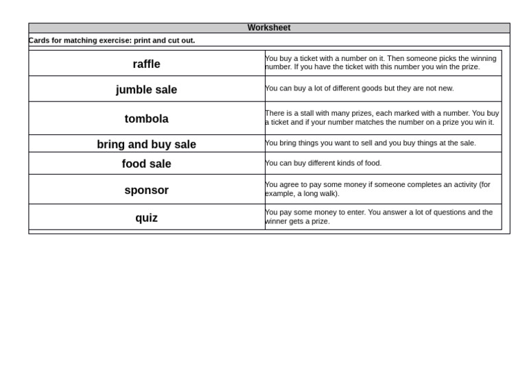 Raffle Jumble Sale Tombola Bring and Buy Sale Food Sale Sponsor Quiz | PDF