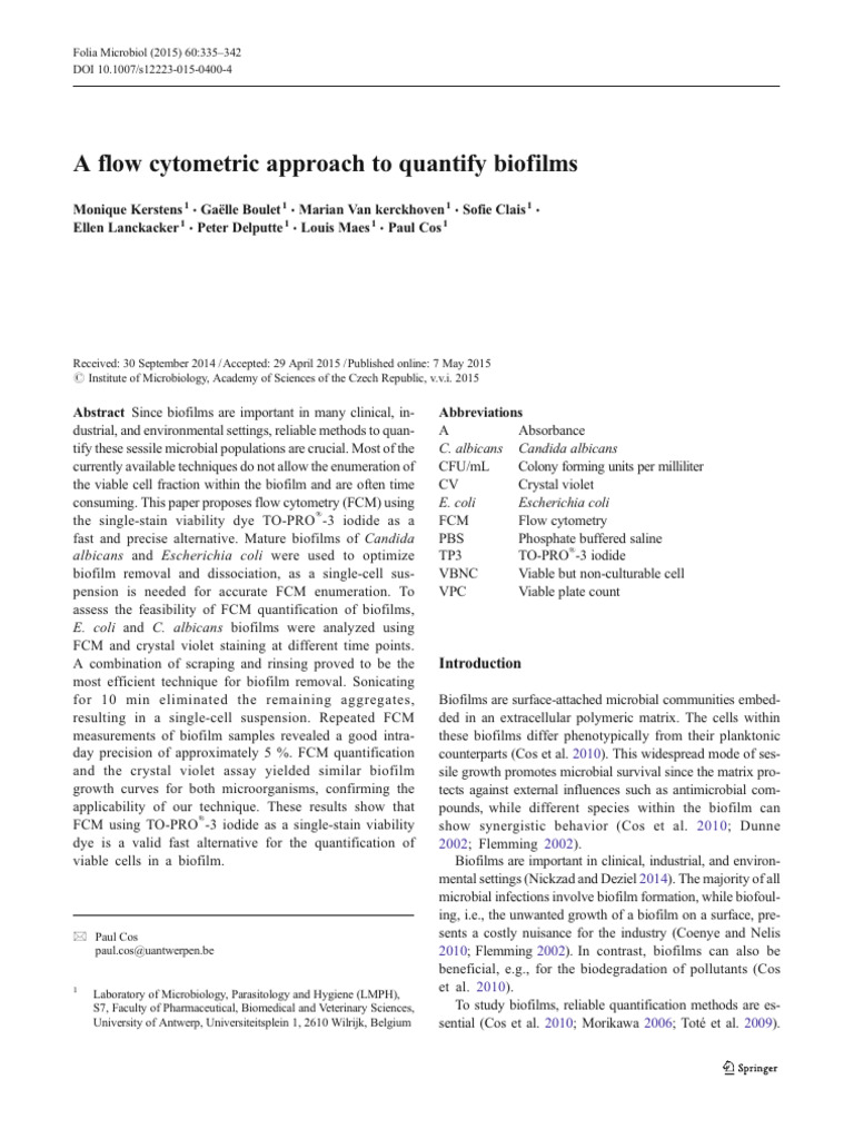 A Flow Cytometric Approach To Quantify Biofilms | PDF