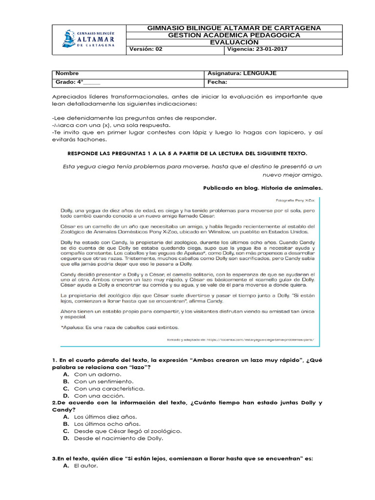4° - Evaluacion Intermedia - Iii Periodo | PDF