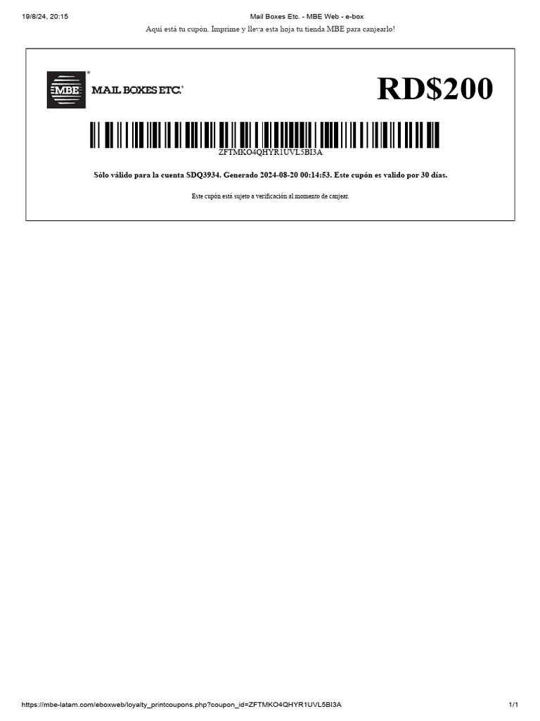 Mail Boxes Etc. - MBE Web - E-Box | PDF