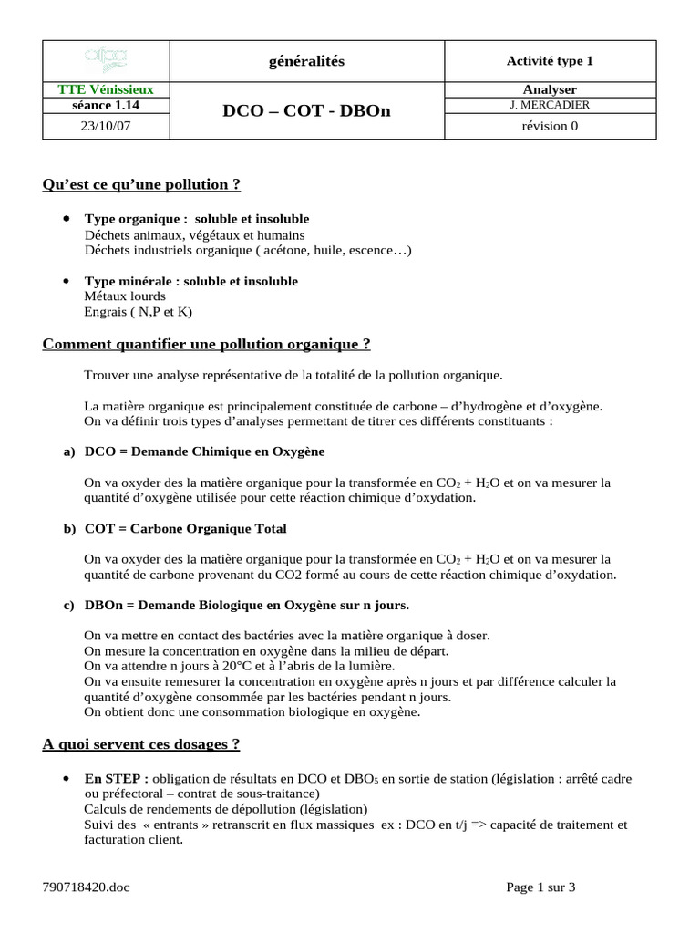 Dco - Cot - Dbon: Généralités | PDF