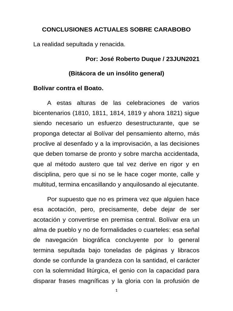 Conclusiones Actuales Sobre Carabobo | PDF