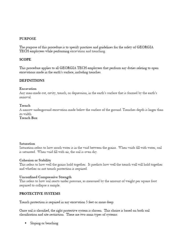 Excavation and Trenching Procedure | PDF