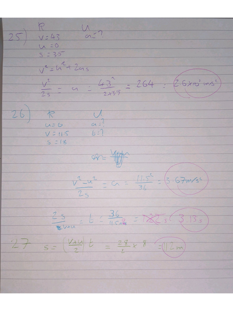 Mechanics 2 SUVAT solutions (rough) | PDF