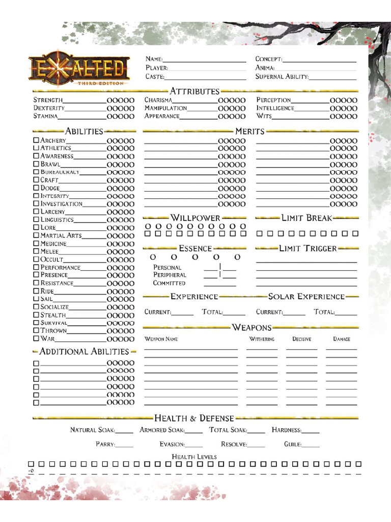 Exalted Character Sheet | PDF
