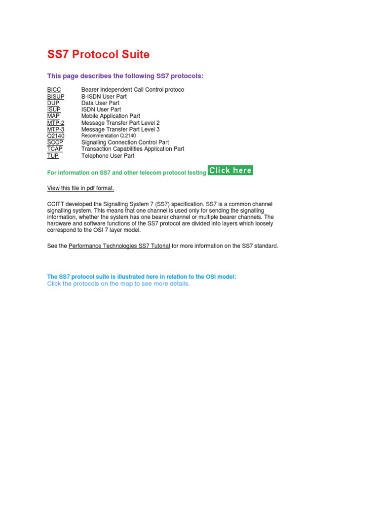 SS7 Protocol Suite | PDF | Communications Protocols | Osi Model
