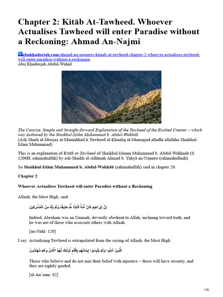 Chapter 2 Kitāb At-Tawheed Whoever Actualises Tawheed Will Enter ...