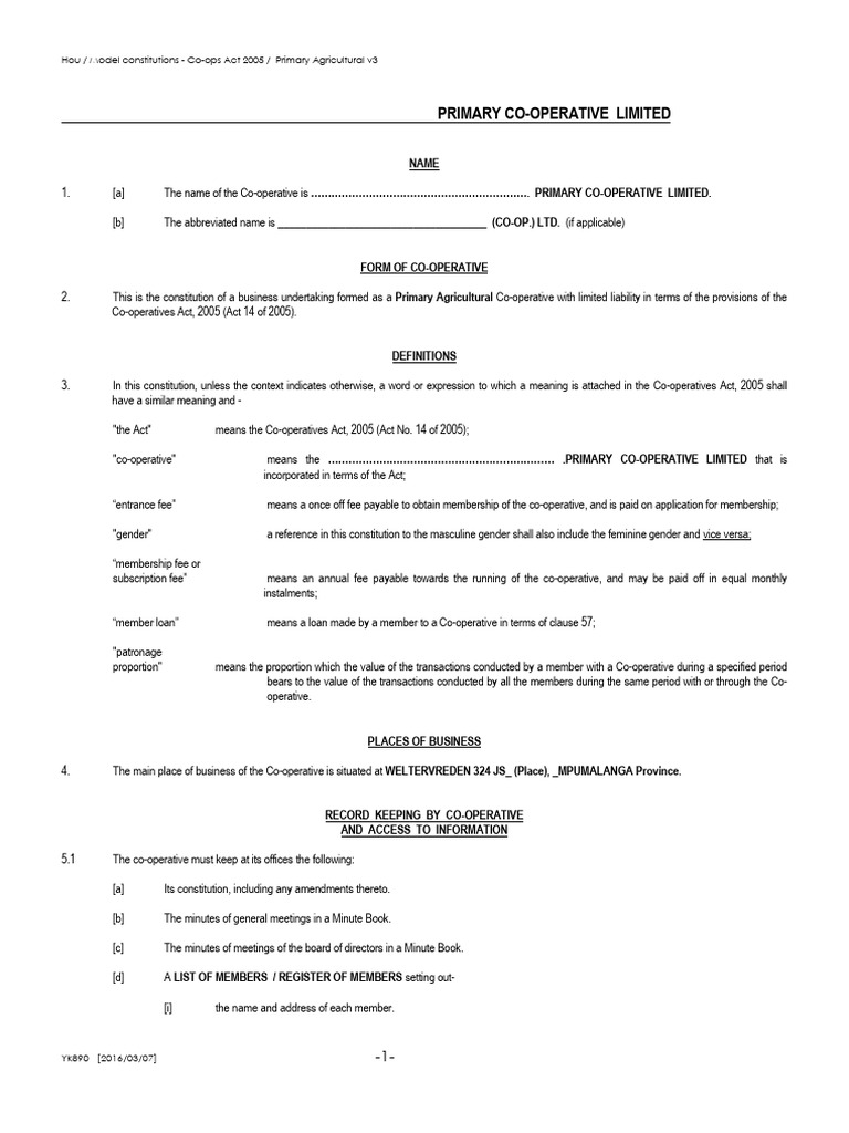 Primary - Agricultural Model Constitution | PDF