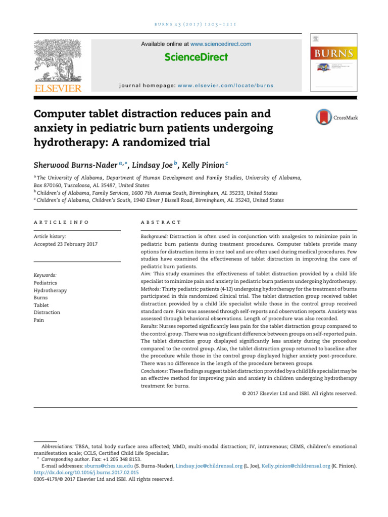 Computer Tablet Distraction Reduces Pain and Anxiety in Pediatric Burn ...