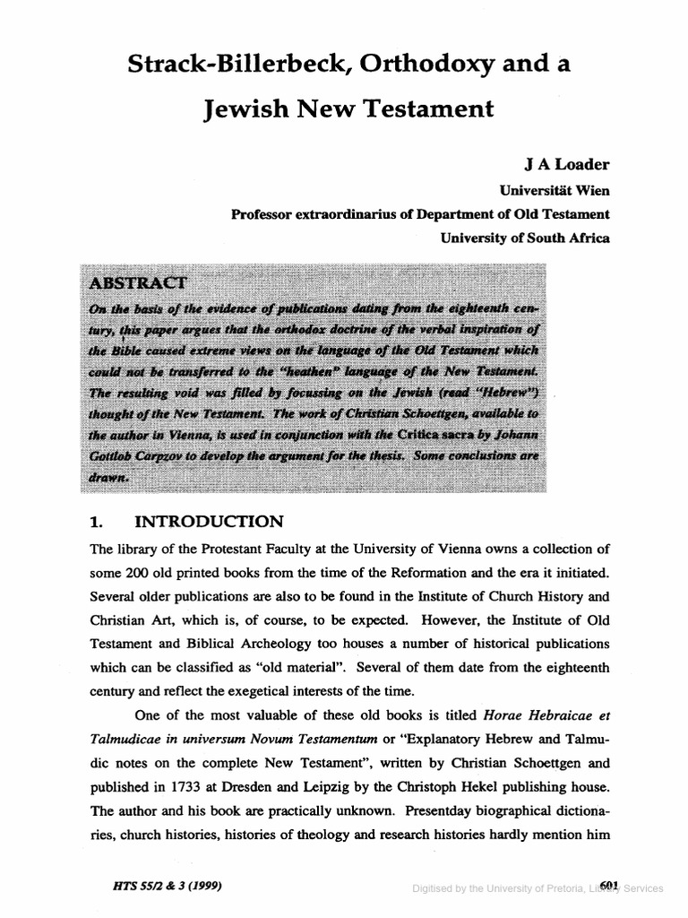 Strack-Billerbeck Orthodoxy and A Jewish New Testa | PDF