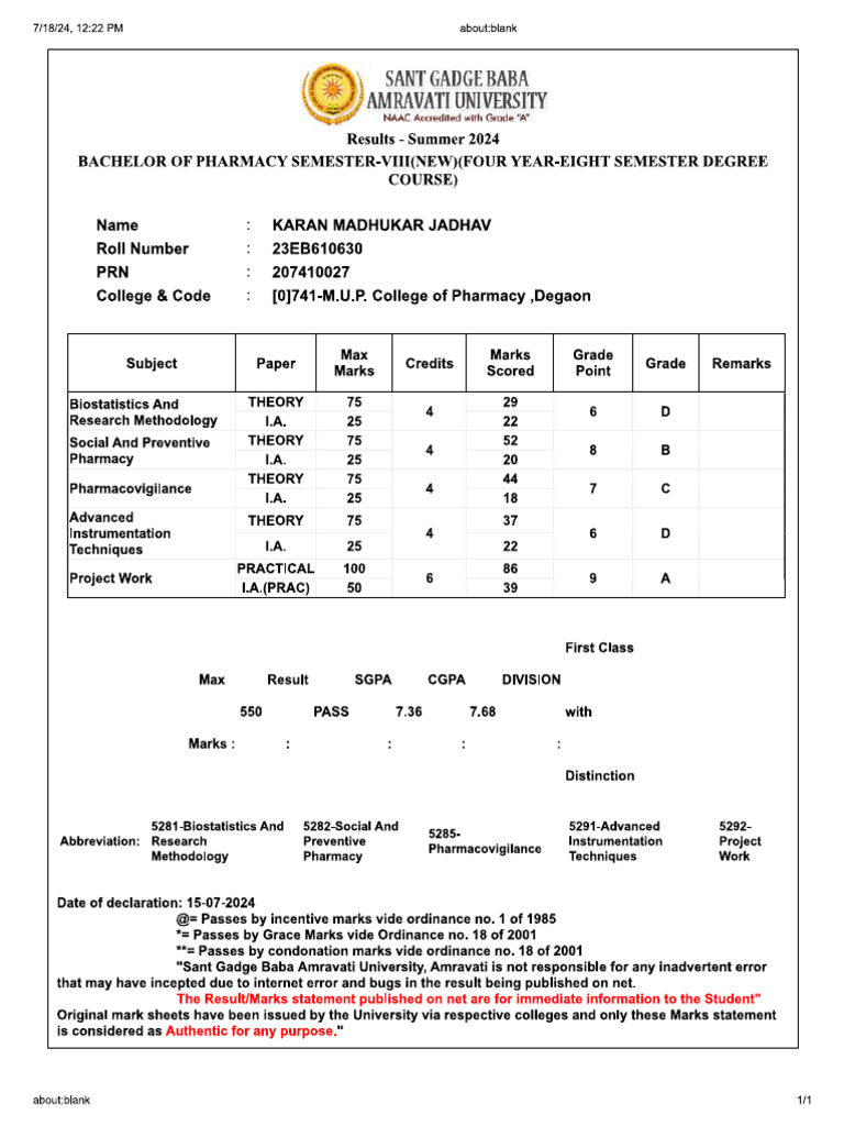 Karan Marksheet | PDF