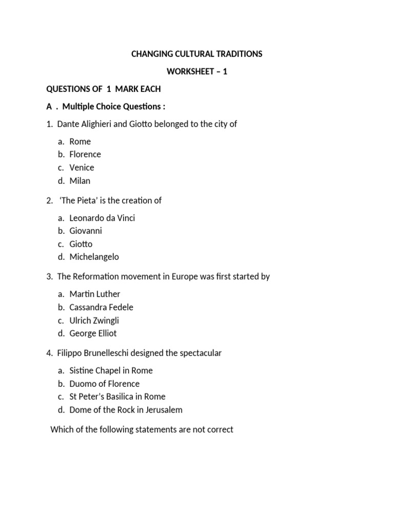 Changing Cultural Traditions WS - 1 | PDF