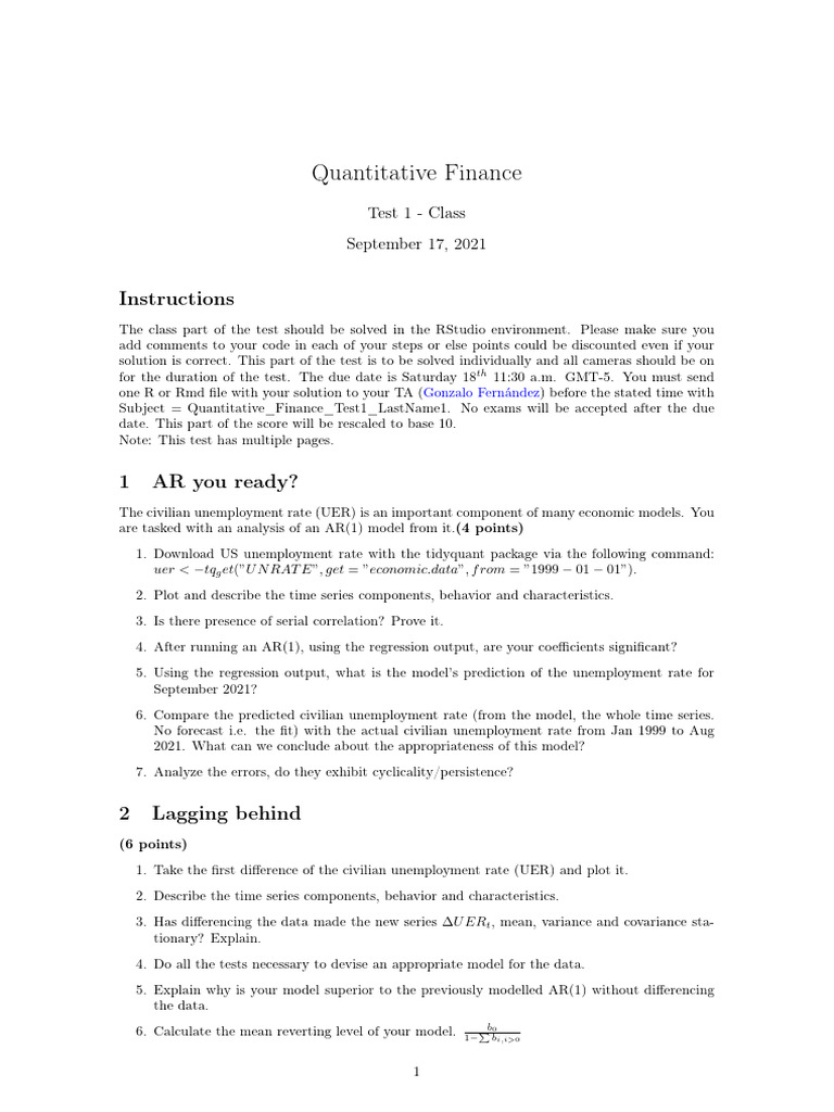 PC1 2021-II (Clase) .R Finanzas Cuantitativas UP | PDF