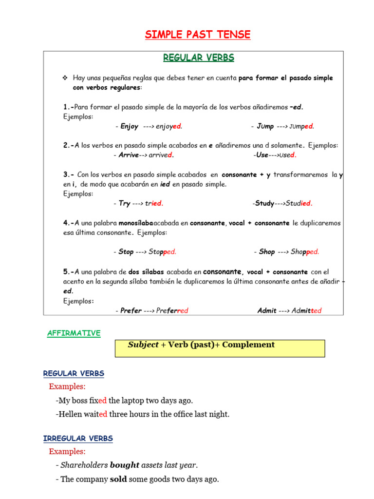 Topic - Simple Past Tense -Affirmative Form | PDF