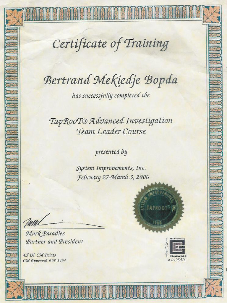 Taproot Investigation Certificate Bertrand MEKIEDJE | PDF
