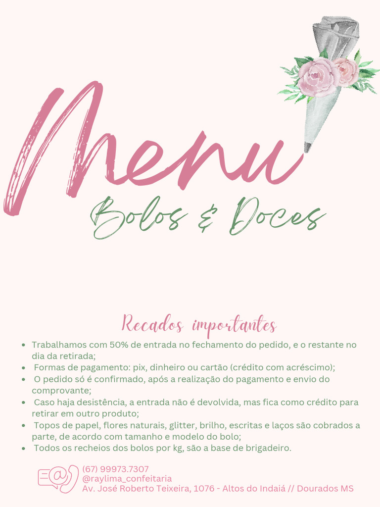 Menu 2024 - Rayane Lima Confeitaria | PDF