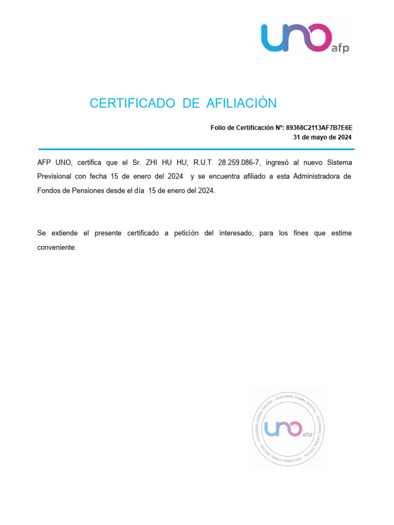 Certificado UNO | PDF