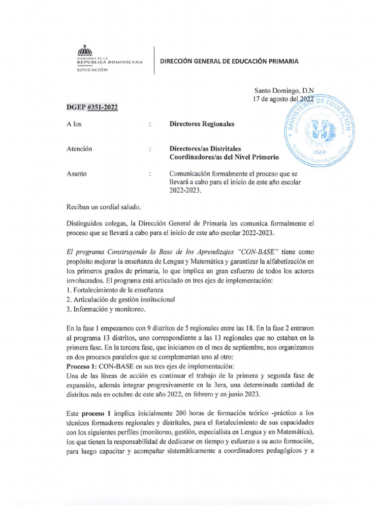 Comunicacion Sobre El Proceso Que Se Llevara A Cabo para El Inicio Del Aã o Escolar 2022-2023. | PDF